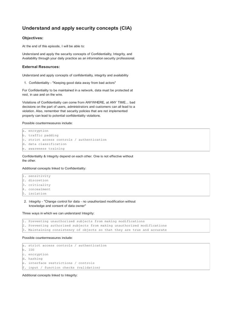 Isc2 Cissp 1 2 1 Understand and Apply Security Concepts (Cia) | PDF