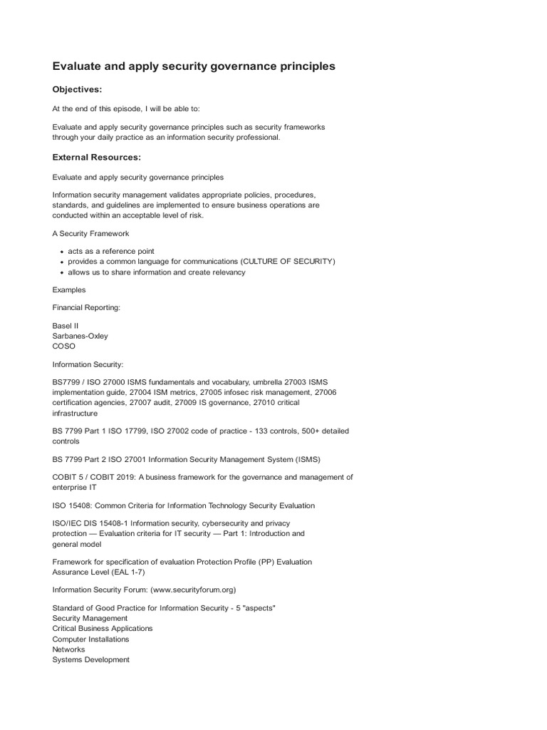 Isc2 Cissp 1 3 1 Evaluate and Apply Security Governance Principles ...