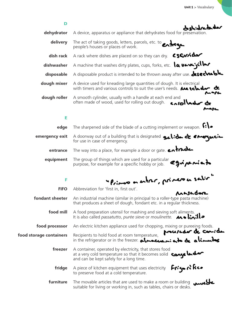Kitchen Vocabulary Terms Explained | PDF | Refrigerator | Kitchen