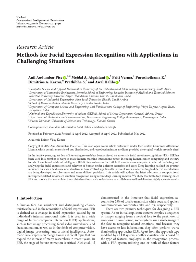 Methods For Facial Expression Recognition With App | PDF | Emotions ...
