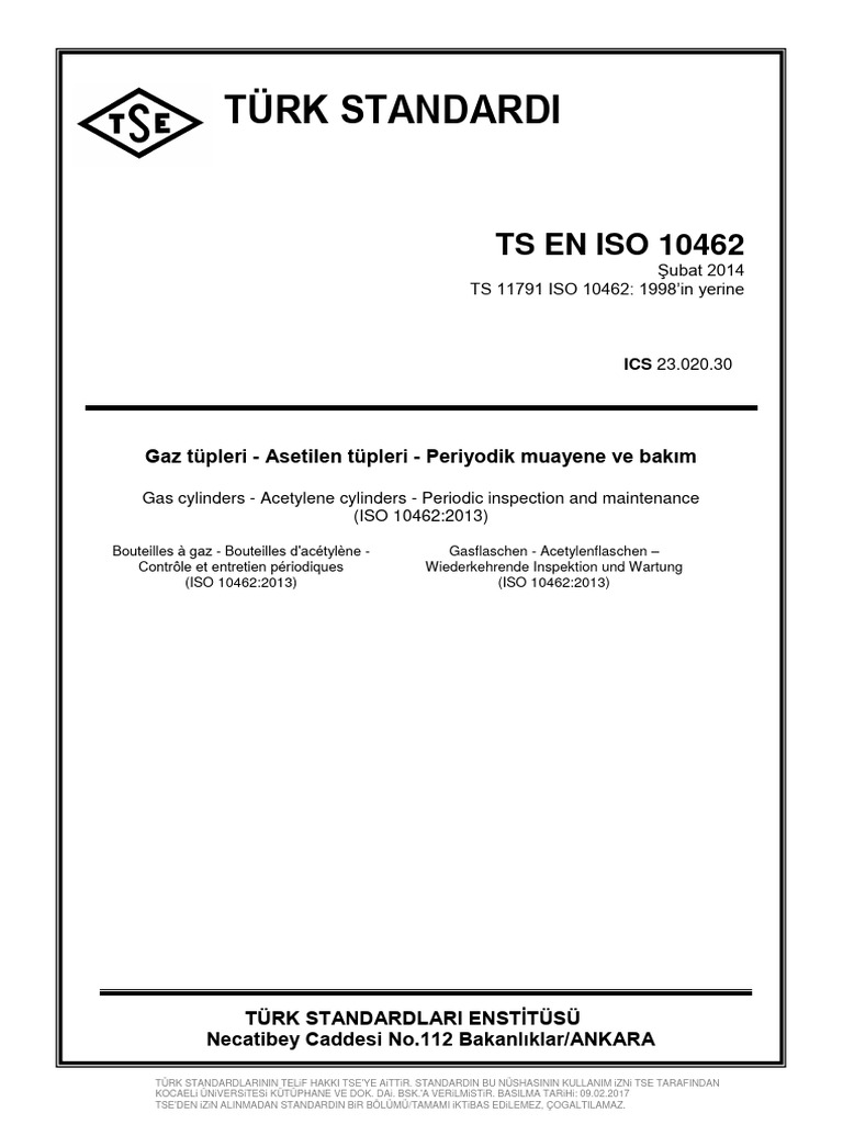 140-TS - EN - ISO - 10462 Gaz Tüpleri - Asetilen Tüpleri | PDF