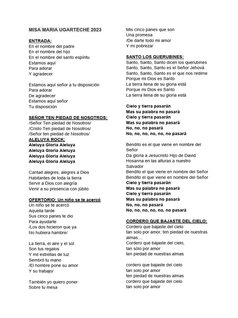 Canciones de Misa María Ugarteche 2023 | PDF | Misa (liturgia) | Amor