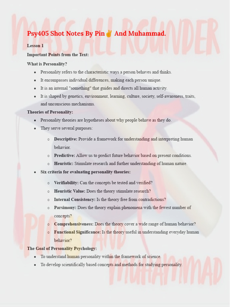 Psy405 Short Notes by Pin and Muhammad | PDF