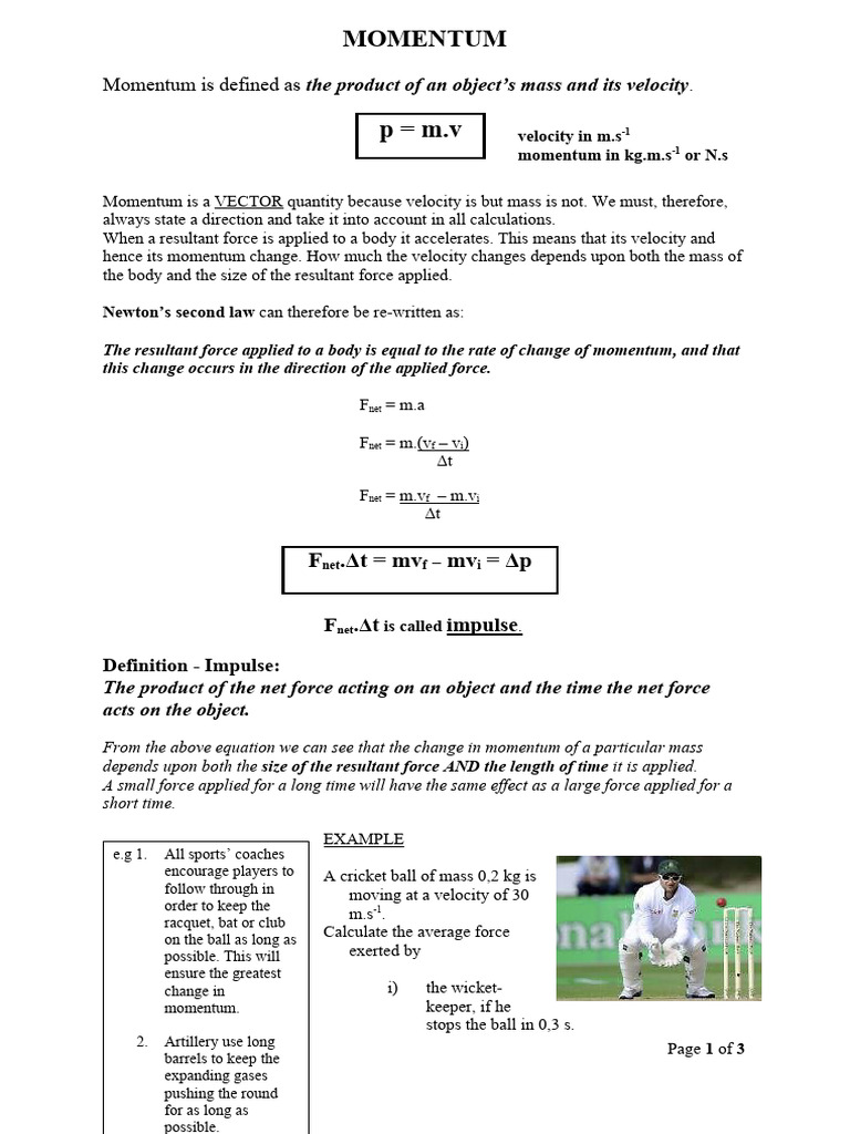 Momentum and Impulse Notes 2022 | PDF | Momentum | Collision
