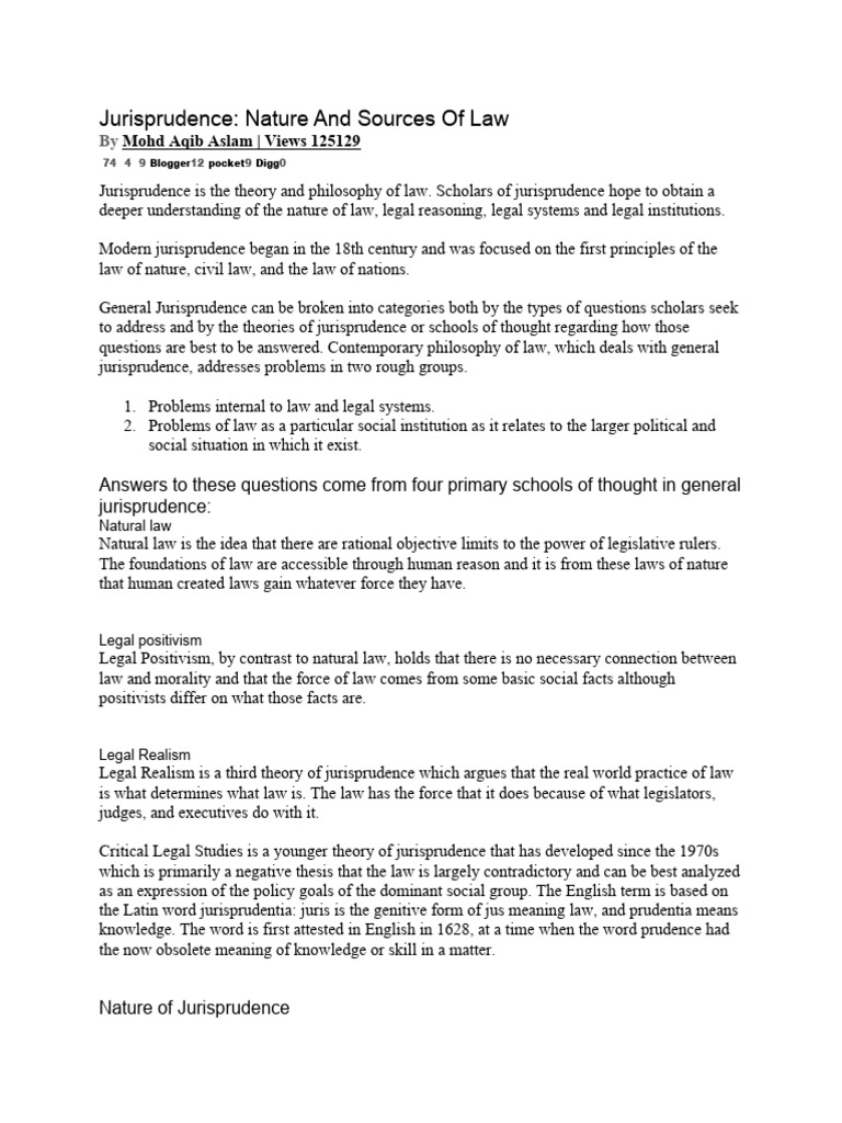 Jurisprudence: Nature and Sources of Law: Mohd Aqib Aslam - Views ...