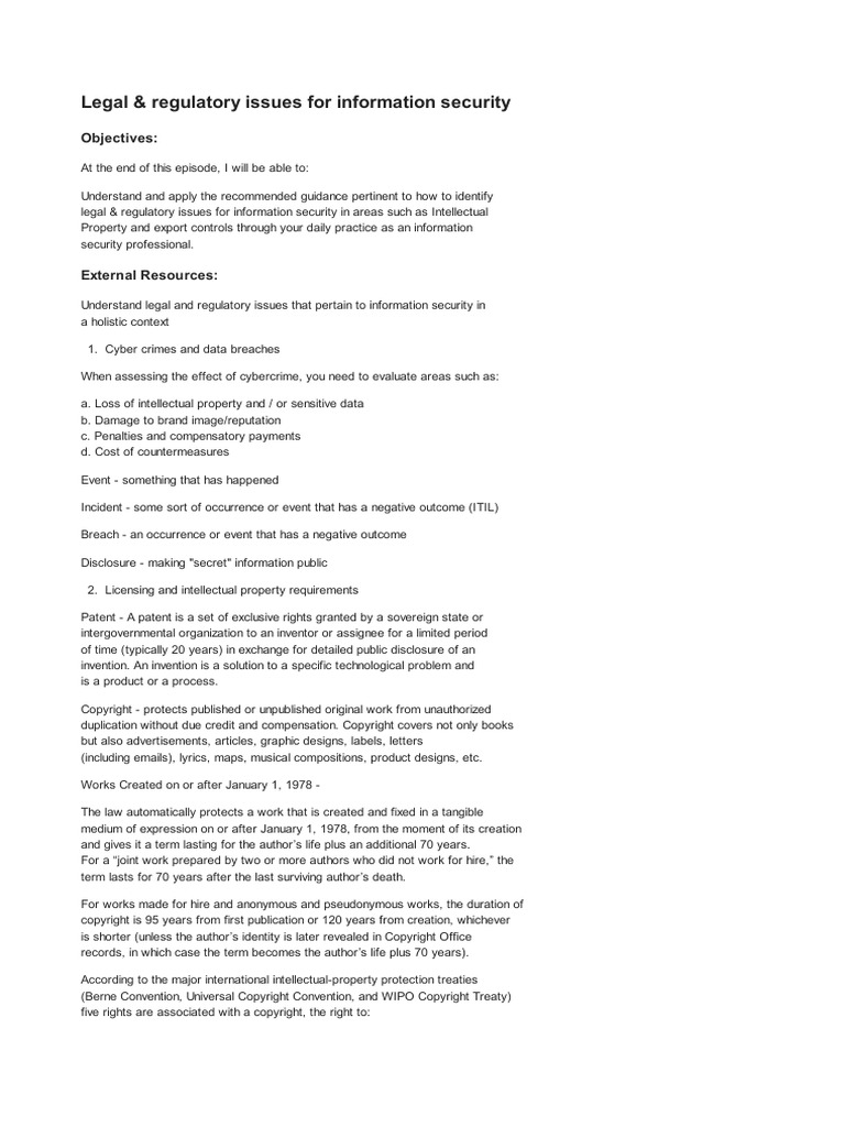 Isc2 Cissp 1 5 1 Legal & Regulatory Issues For Information Security ...