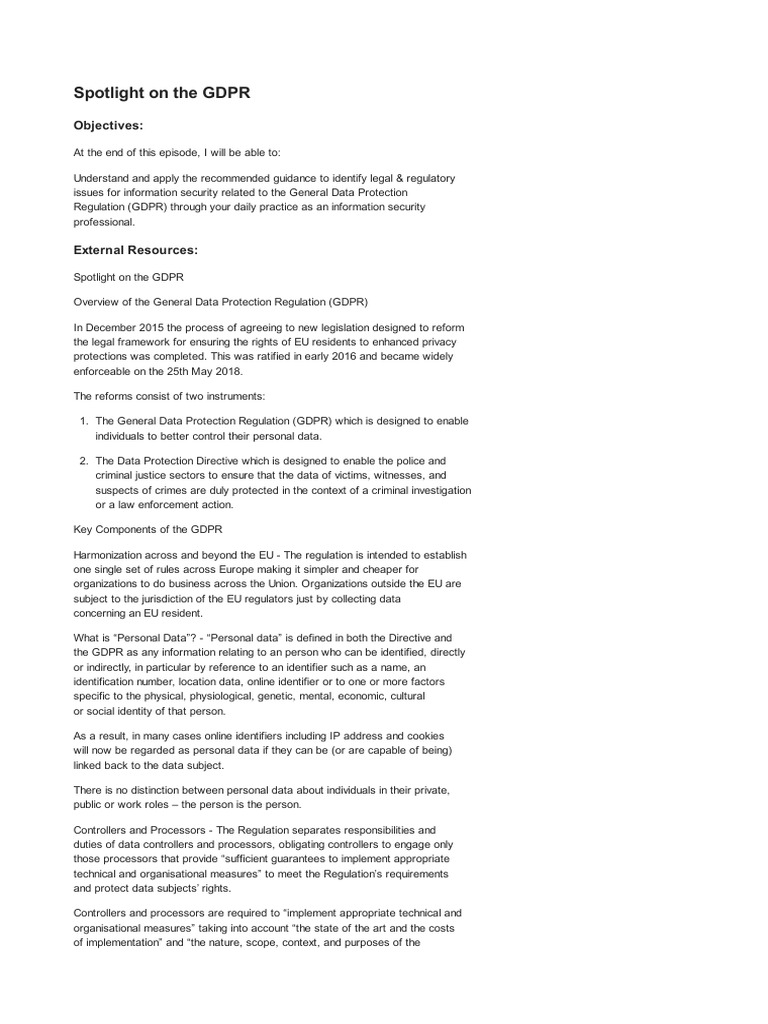 Isc2 Cissp 1 6 1 Spotlight On The GDPR | PDF | Information Security ...