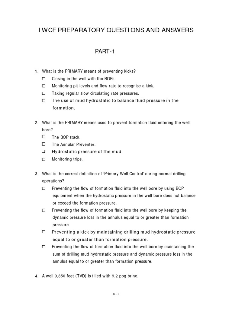IWCF Theory & Answers | PDF | Casing (Borehole) | Pressure