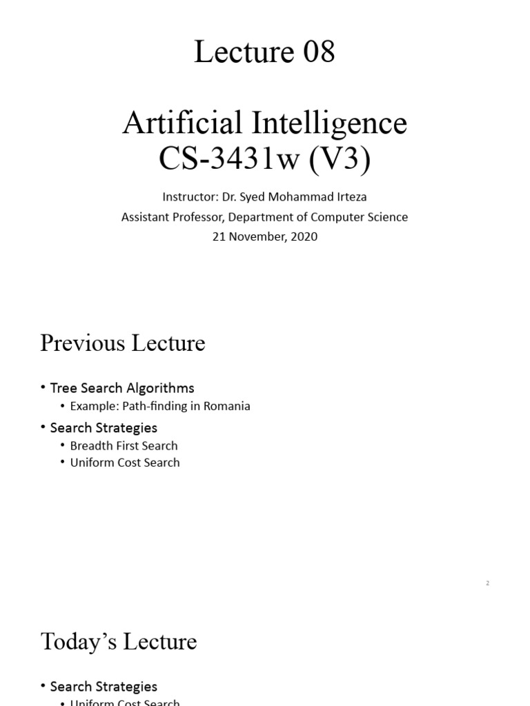 Lecture08-AI-UMT-Fall-2020-21_V3 | PDF | Algorithms And Data Structures | Theoretical Computer ...
