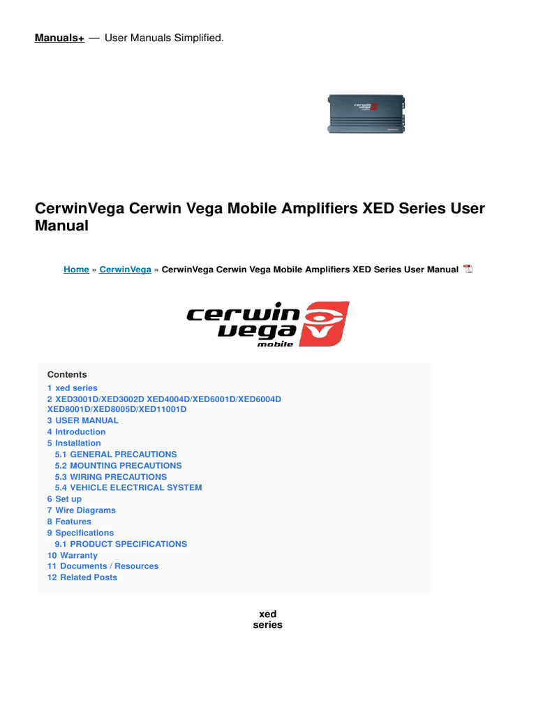 Cerwin Vega Mobile Amplifiers Xed Series Manual | PDF