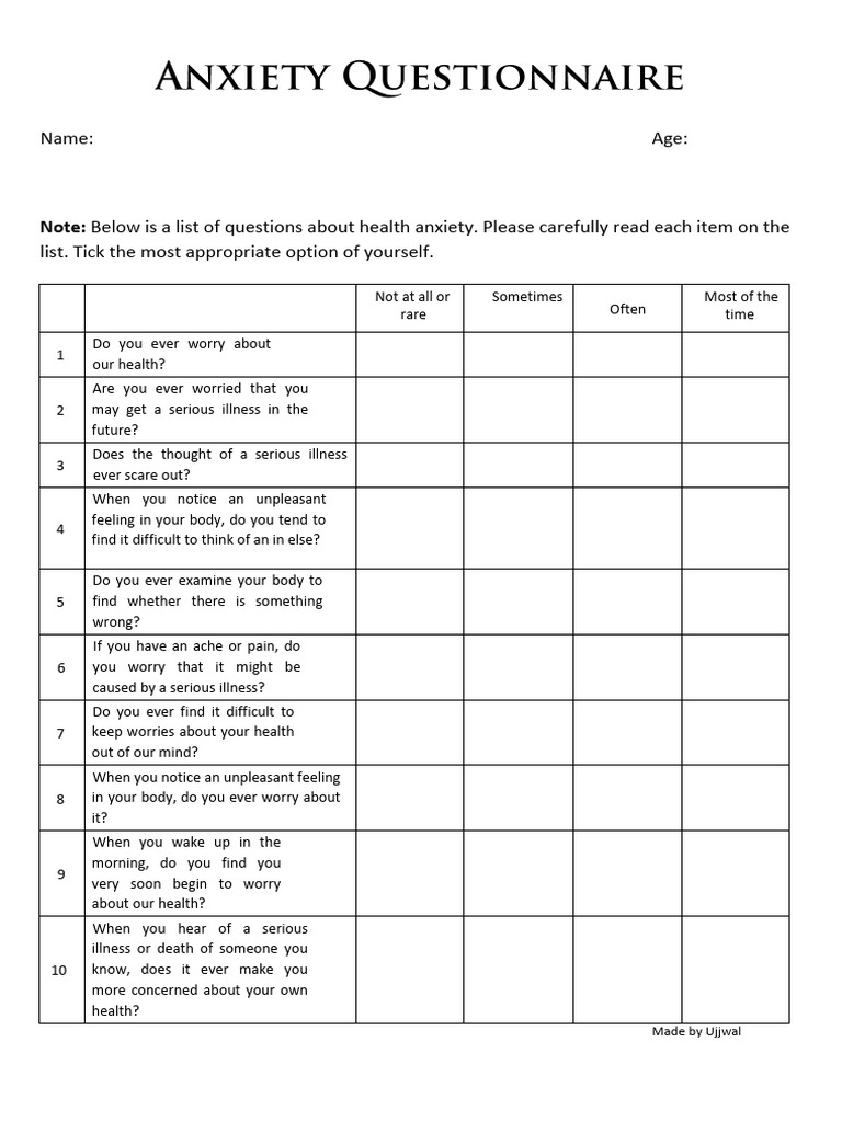 Health Anxiety Self-Assessment Quiz | PDF | Self-Improvement