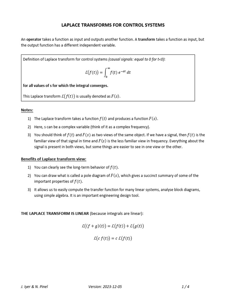 Laplace Transforms in Control Systems | PDF | Laplace Transform | Algebra