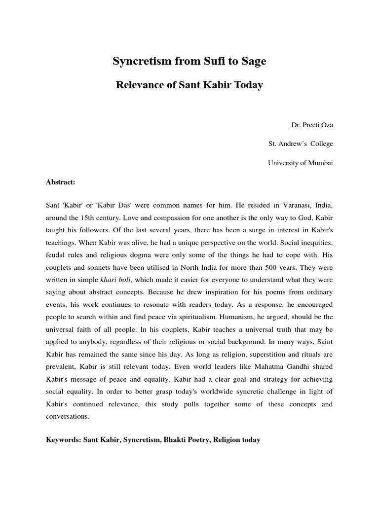 Syncretism Kabir | PDF | Bhakti Movement | Indian Religions