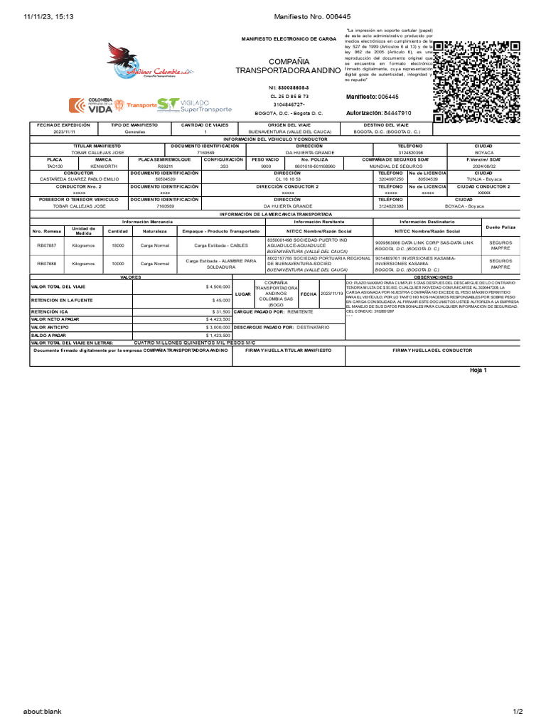 Manifiesto Do 5151C-5162 | PDF