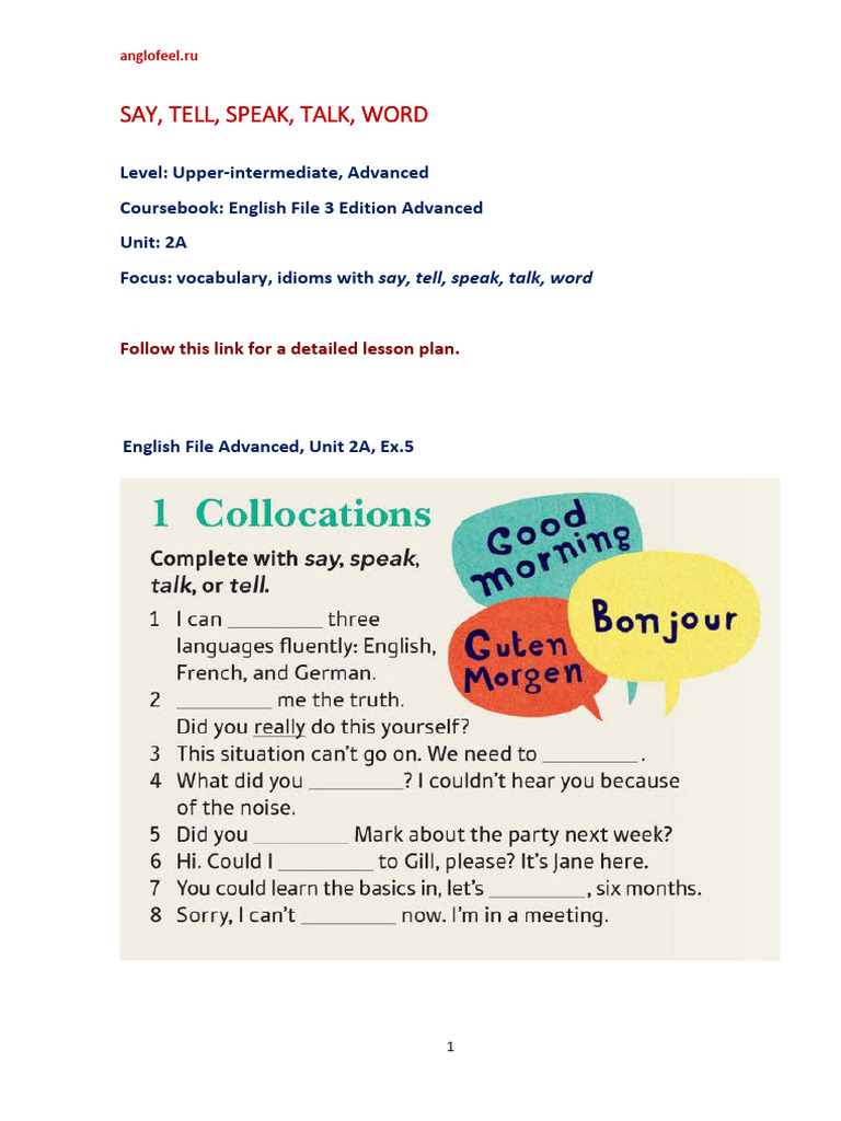 Say Tell Speak Talk Lesson Plan BY ANGLOFEEL - RU 1591275589 | PDF