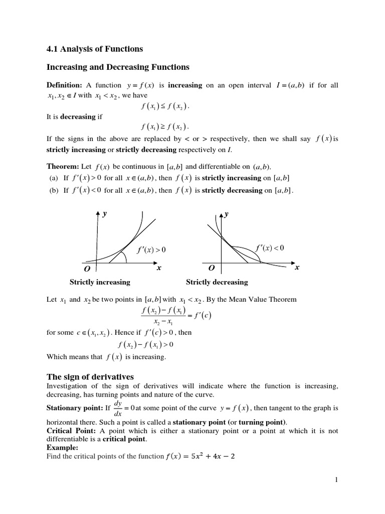 4 1 Analysis Of Functions Increasing And Decreasing Functions Download Free Pdf Analysis