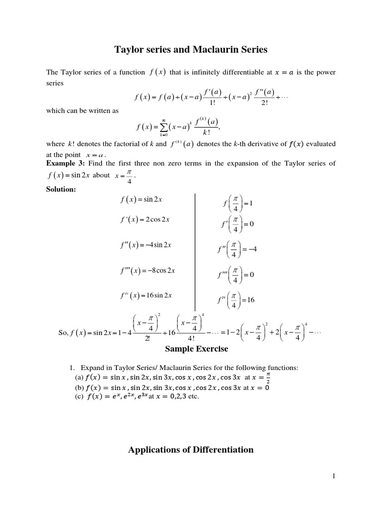 Taylor Series and Maclaurin Series: F X That Is Infinitely Differentiable at | PDF | Derivative ...