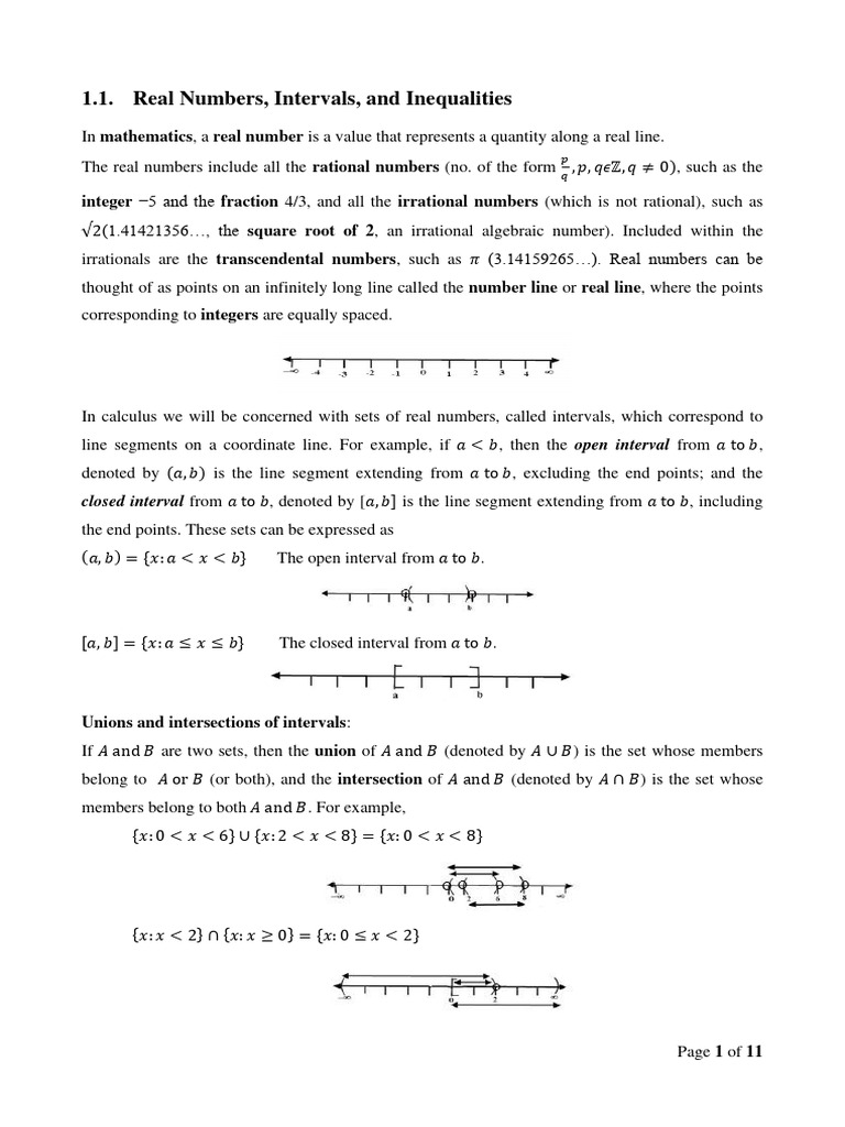 1.1. Real Numbers, Intervals, and Inequalities | PDF | Numbers | Real Number