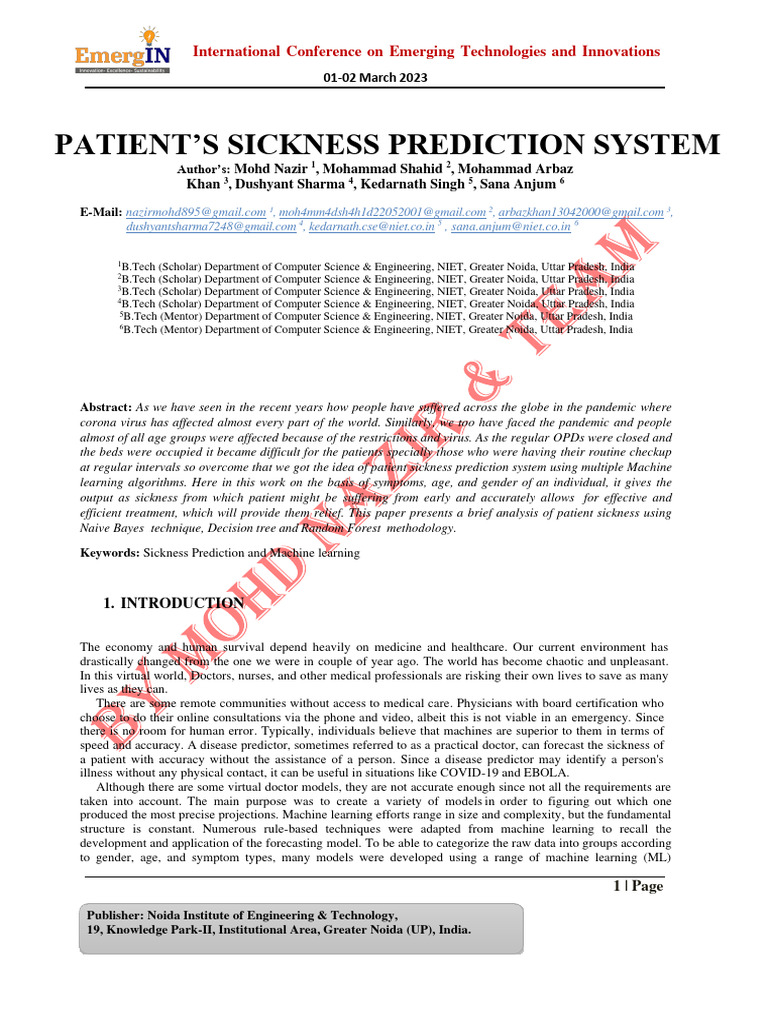 Patient Sickness Prediction System | PDF | Machine Learning | Probability