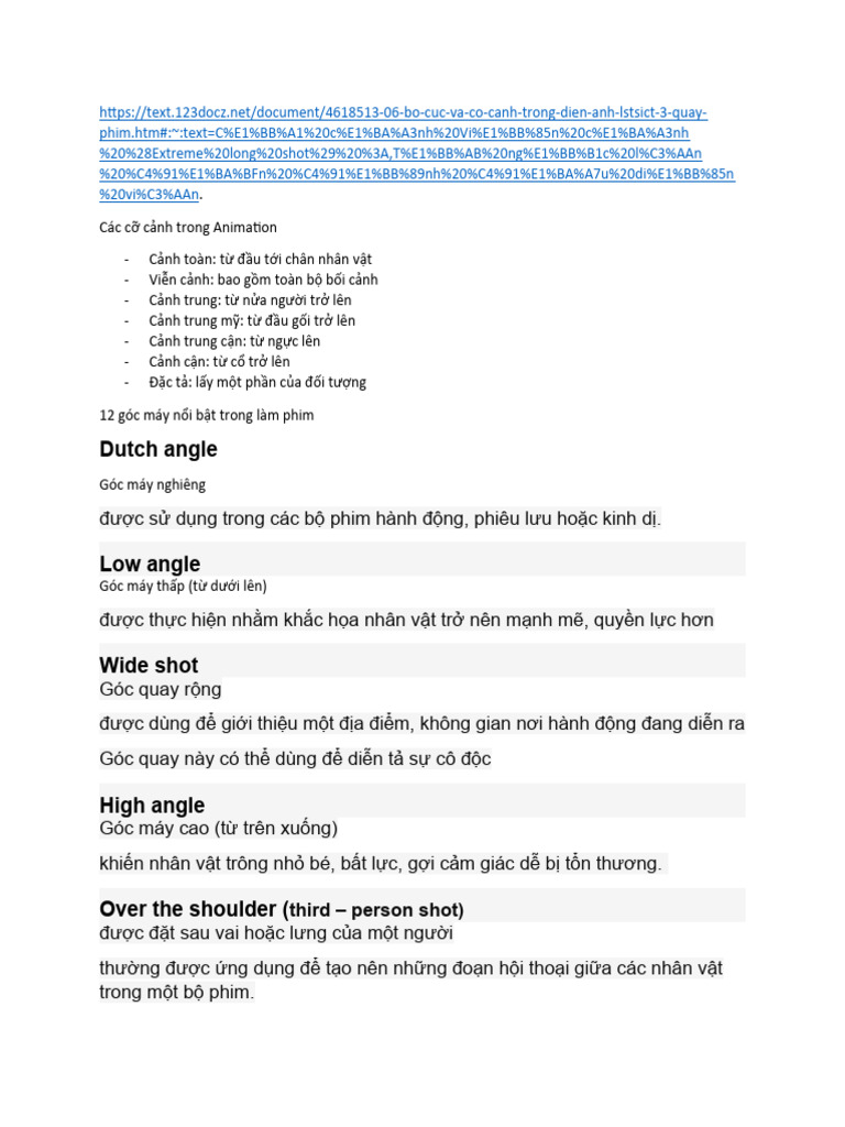 12 góc máy nổi bật trong làm phim | PDF