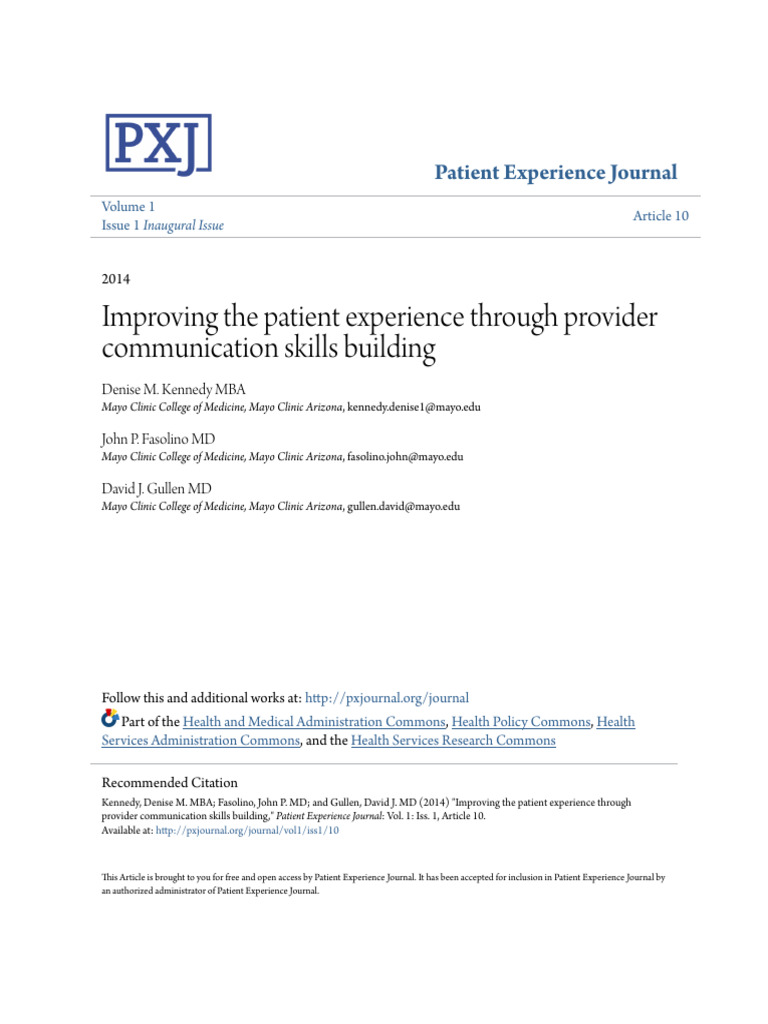 Improving The Patient Experience Through Provider Communication S | PDF