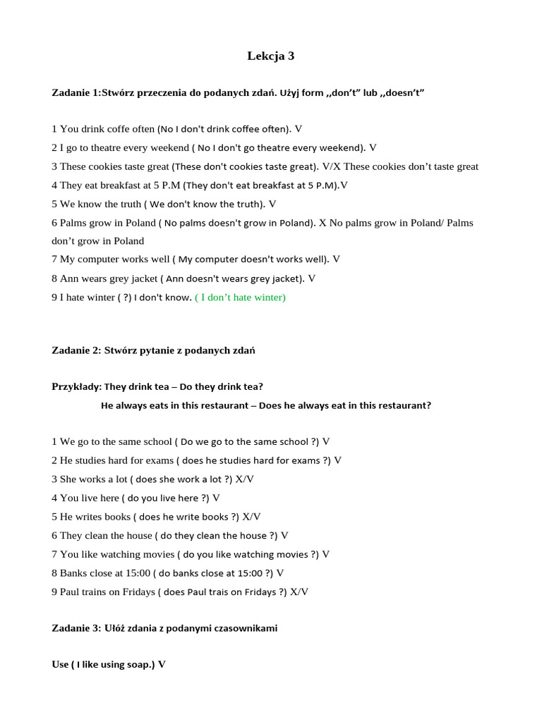 Present Simple - Pytania I Przeczenia | PDF