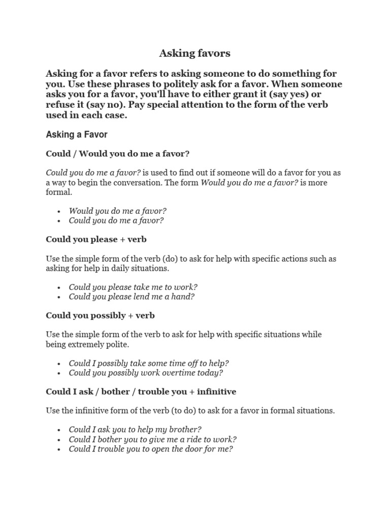 Asking Favors | Download Free PDF | Verb