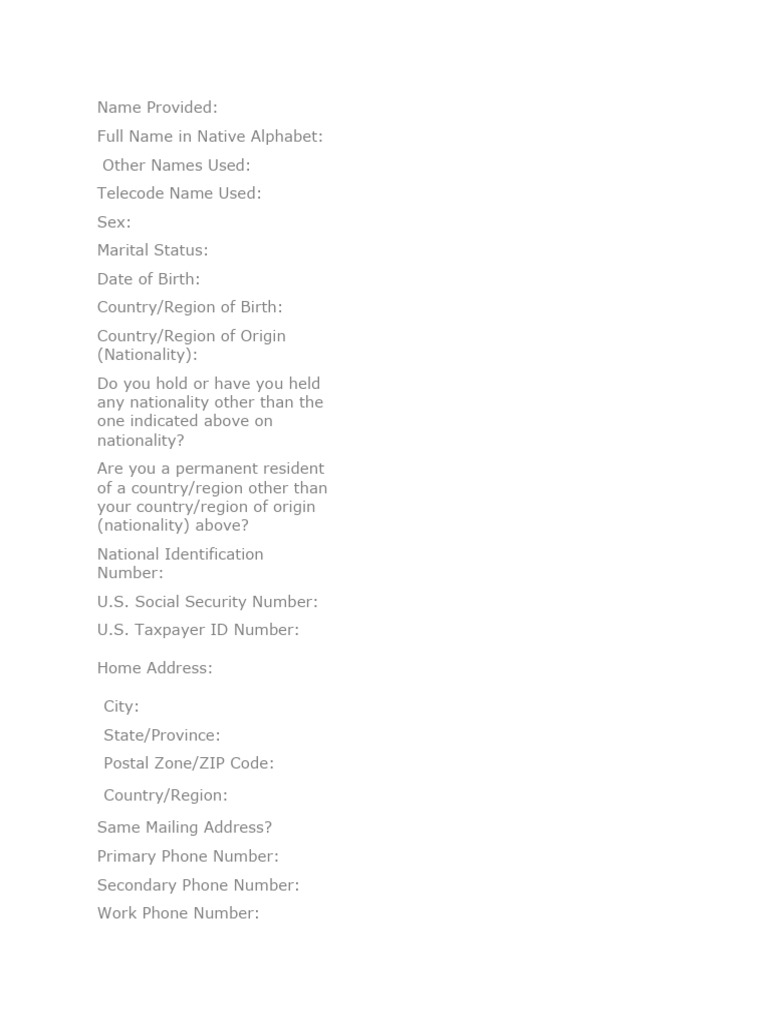 USA Questionnaire | Download Free PDF | Travel Visa | Zip Code