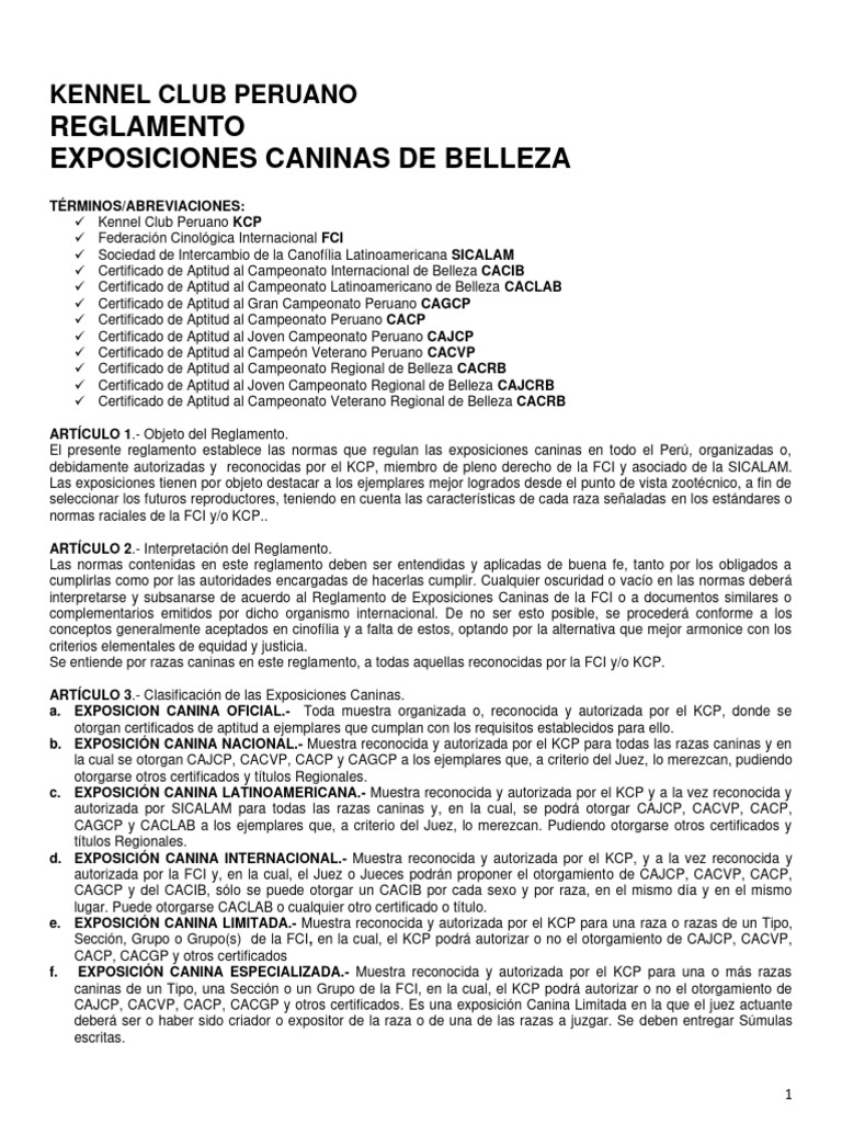 Reglamento Exposiciones Caninas Perú | PDF