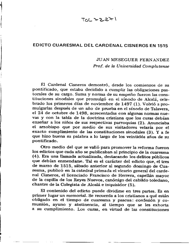 El Edicto de Cisneros de 1515, J. Meseguer Fernández. | PDF