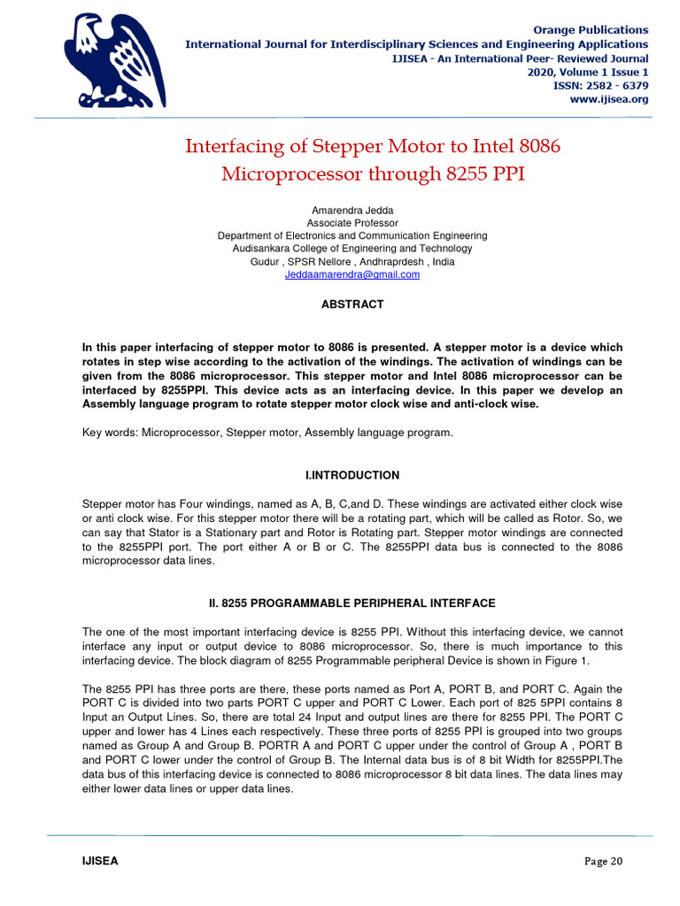 Interfacing of Stepper Motor to Intel 8086 Microprocessor through 8255 ... Interfacing of Stepper Motor to Intel 8086 Microprocessor through 8255 ...