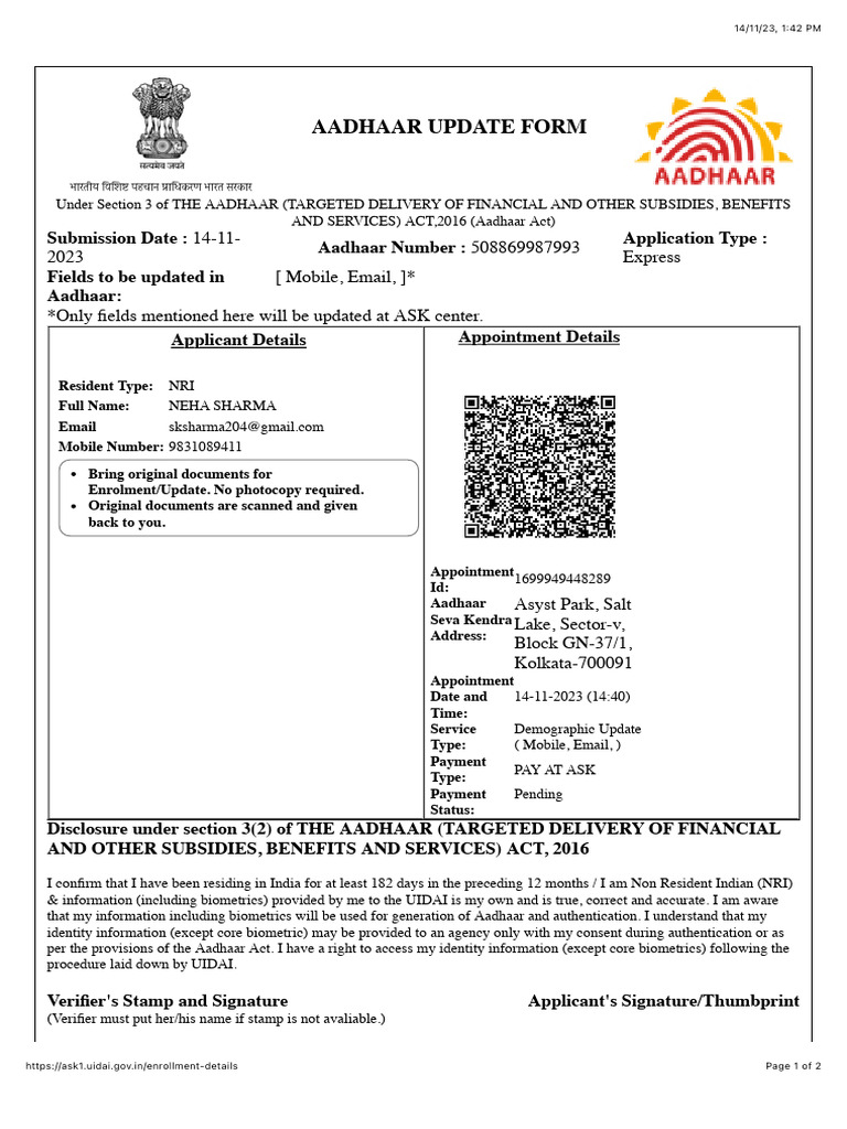 Https:ask1 Uidai Gov In:enrollment-Details | PDF | Security | Computer ...