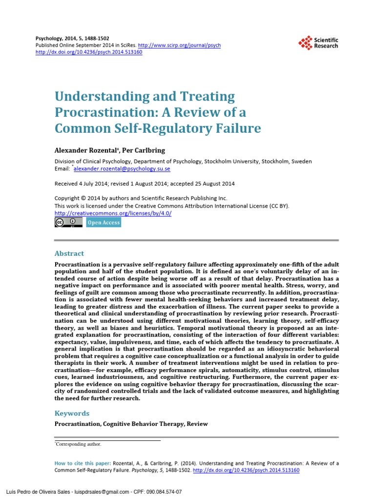 Understanding and Treating Procrastination - A Review of A Common Self ...