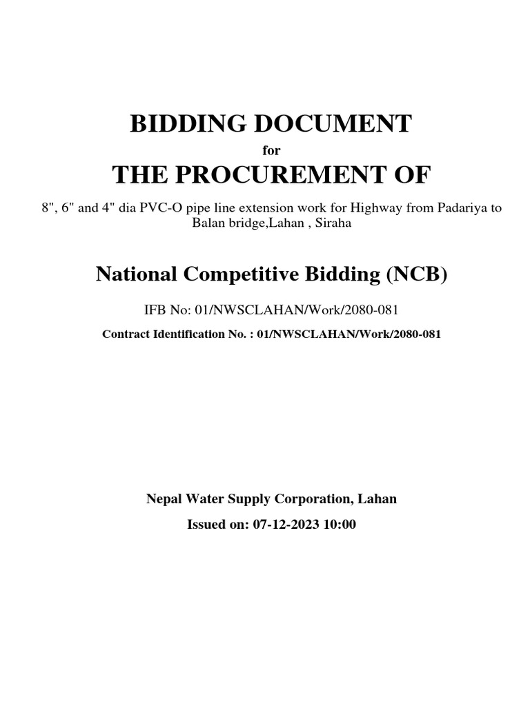 BID DOCUMENT-NWSC-Lahan Highway | PDF | Joint Venture | Procurement