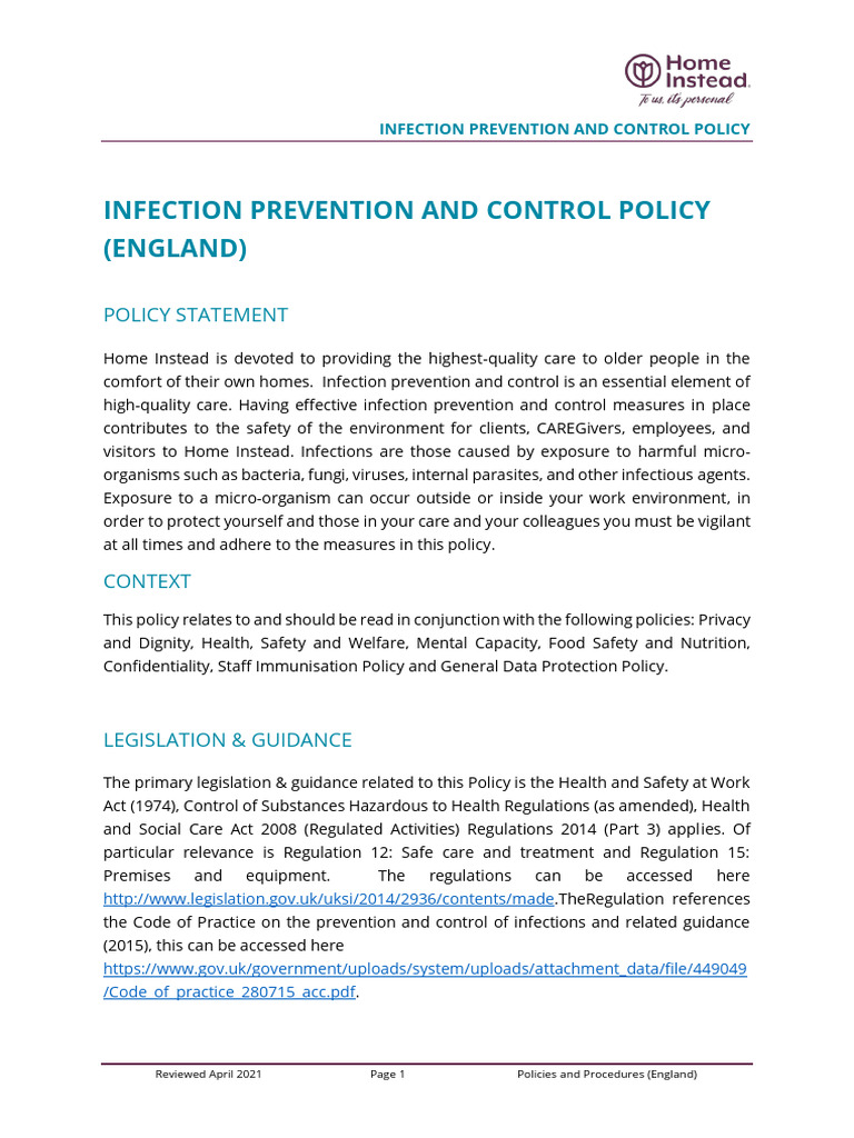 Infection Prevention and Control Policy (England) | PDF | Caregiver ...