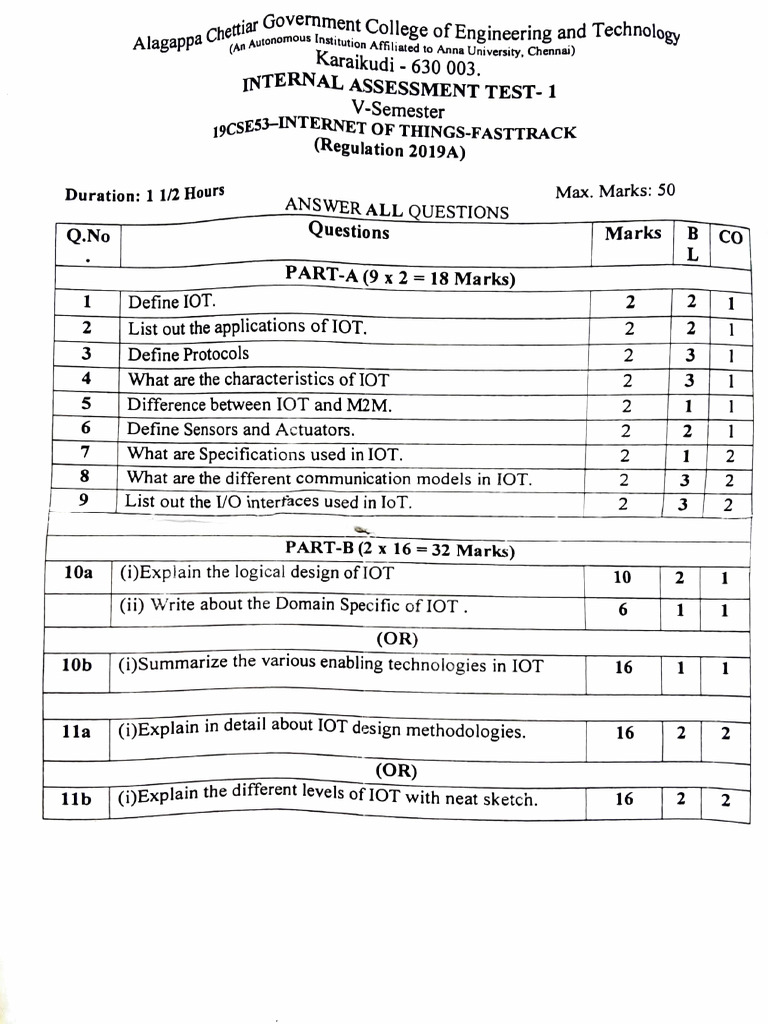 IOT Series Test Questions | PDF