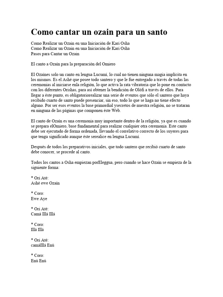 Como Cantar Un Ozain para Un Santo | PDF