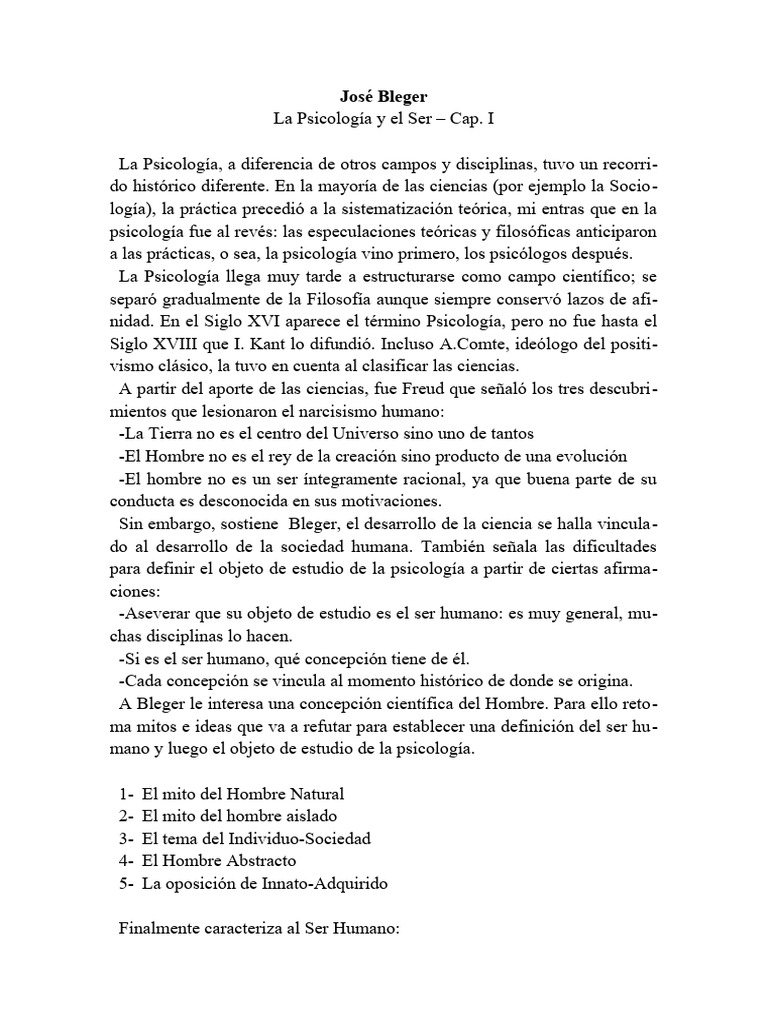José Bleger | PDF | Sicología | Mente