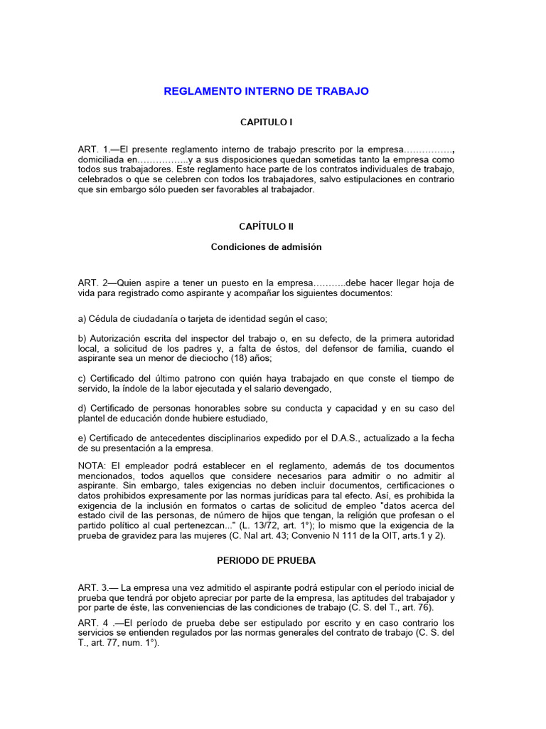 Reglamento Interno de Trabajo | PDF | Salario | Salario mínimo