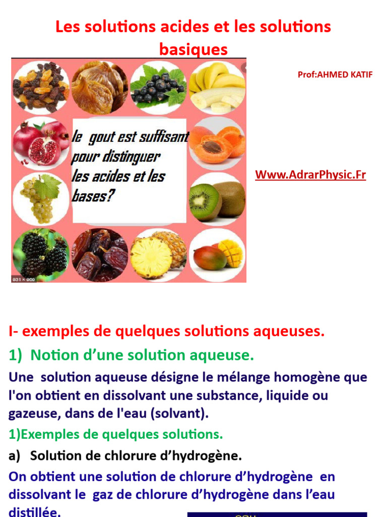 2 - Les Solutions Acides Et Basiques (WWW - Adrarphysic.fr) PTX | PDF