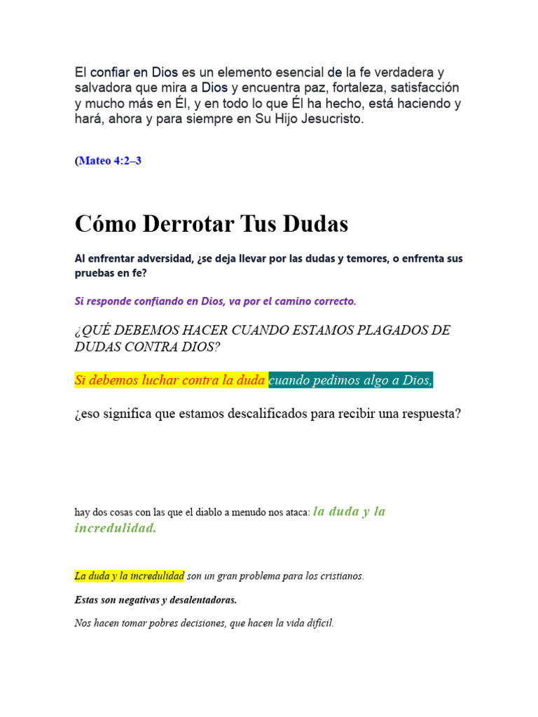 1.-Cómo Derrotar Tus Dudas | PDF