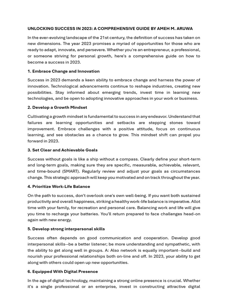 Unlocking Success in 2023 | PDF | Goal | Mindset Unlocking Success in 2023 | PDF | Goal | Mindset