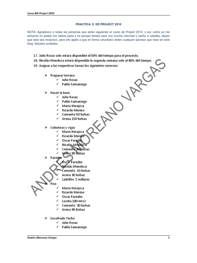Ejercicio II Ms Project 2010 | PDF