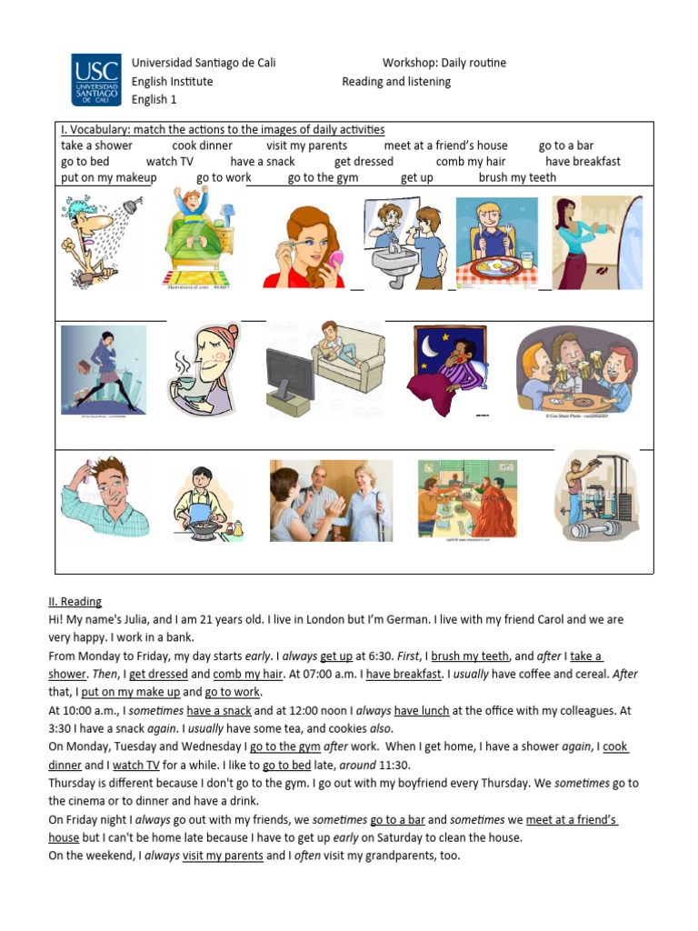 Topic 3 - Daily Routines Reading Comprehension & Listening | PDF ...