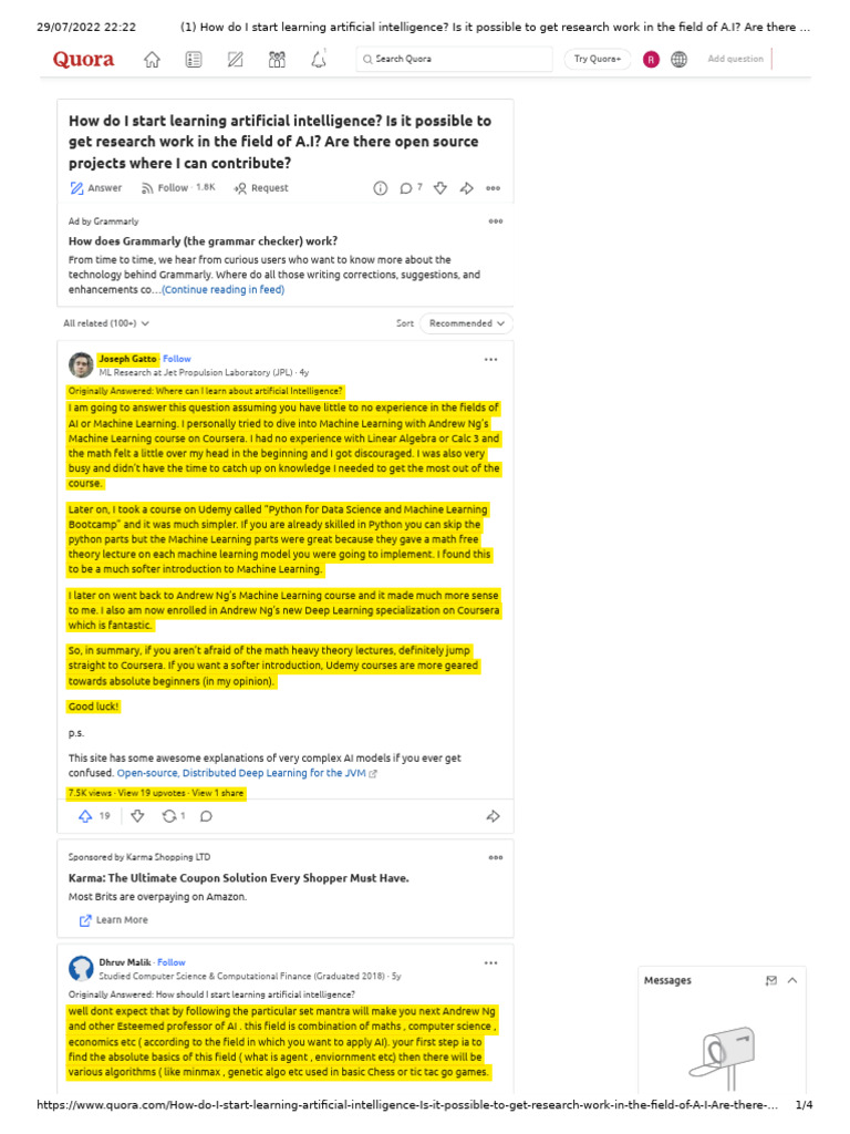 1 - How Do I Start Learning Artificial Intelligence - Is It Possible To Get Research Work in The ...