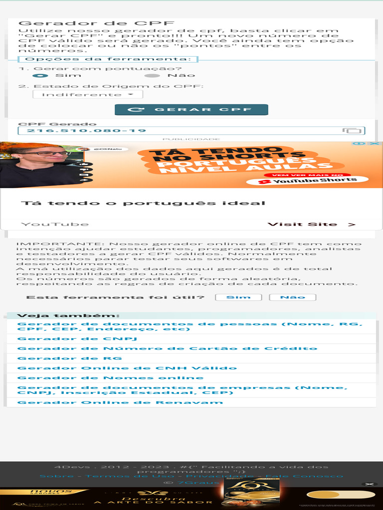 Gerador de CPF - 4devs | PDF