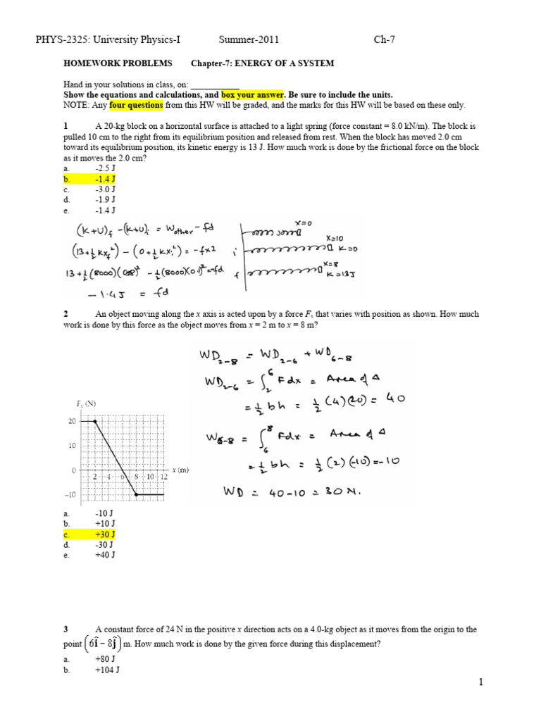 PHYS-2325: University Physics-I Summer-2011 Ch-7: Homework Problems ...