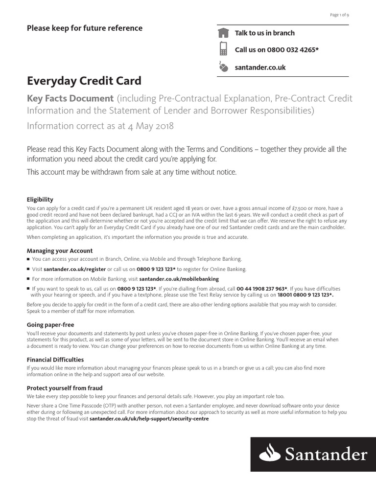 Everyday Credit Card Keyfacts Document | PDF | Credit Card | Annual ...
