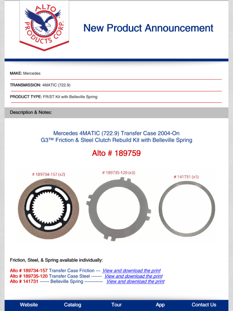 Alto 189759 Mercedes 4MATIC (722.9) Transfer Case Friction-Steel ...