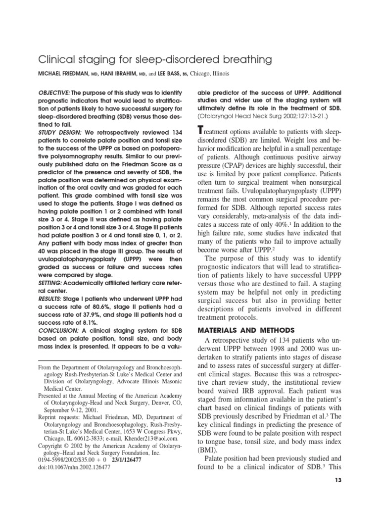 Friedman Staging UPPP | Sleep Apnea | Surgery | Free 30-day Trial | Scribd